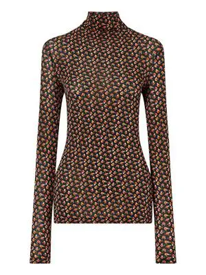 Rabanne Floral-print Stretch-jersey Turtleneck Top - Multi