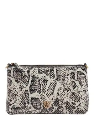Pinko Horizontal Flat Python-print Leather Clutch With Love Birds Logo - Multicolor