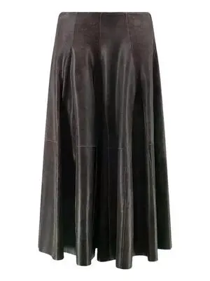 ALYSI Leather Midi Skirt - Brown