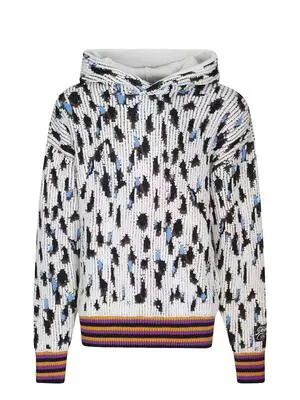 PDF Leopard-print Intarsia-knit Hoodie - White