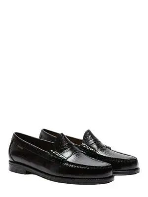 G.H.BASS Larson Croc-embossed Leather Penny Loafers - Black
