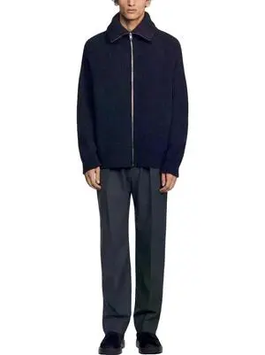 Sandro Ribbed-knit Zip-up Cardigan - Grey