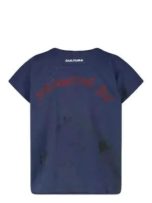 CULTURA Distressed Slogan-print T-shirt - Blue