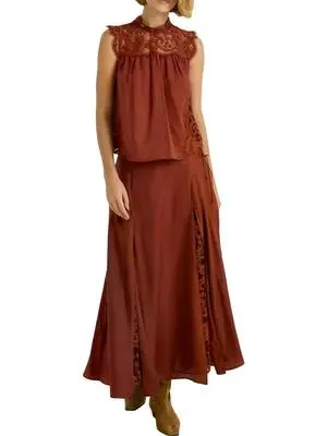 MARIE OLIVER Gracen Lace-insert Maxi Skirt - Brown