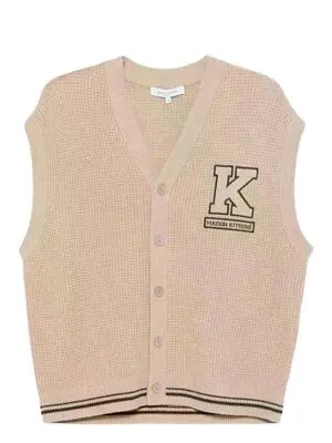 Maison Kitsuné Logo-patch Waffle-knit Cardigan - Neutrals
