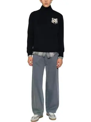Maison Kitsuné Fox-intarsia High-neck Sweater - Blue