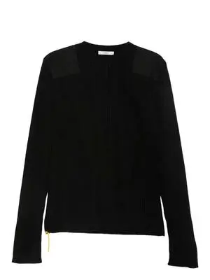 Fendi Ribbed-knit Shoulder-patch Sweater - Black