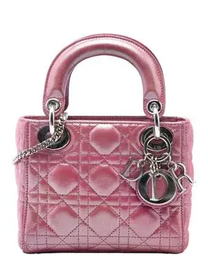 Dior 2016 Mini Iridescent Lambskin Cannage Lady Dior Satchel Pink