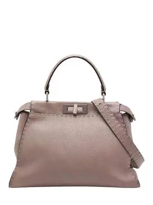 Fendi 2000-2010 Medium Leather Selleria Peekaboo Iconic Satchel - Grey