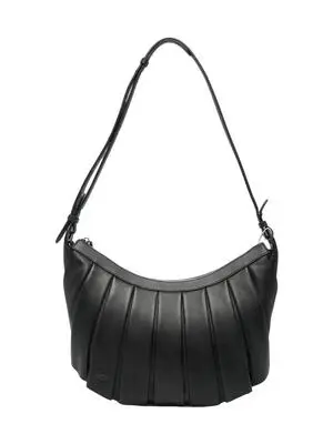 Lacoste M Hobo Pleated Leather Shoulder Bag Black
