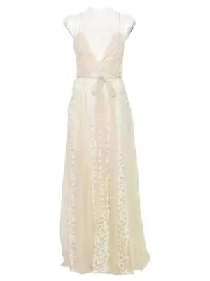 Fendi Floral-lace Belted Maxi Dress - Neutrals