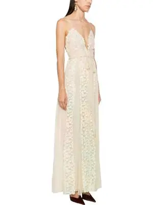 Fendi Floral-lace Belted Maxi Dress - Neutrals