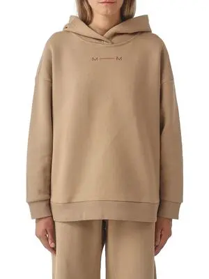 Max Mara Hoodie In Cotton Blend With Contrast Logo And Dropped Shoulders Camel