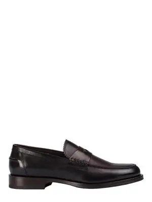 DOUCAL'S Smooth Calfskin Leather Penny Loafers With Classic Strap - Crimson
