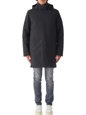 K-WAY Thomal Knee-length Windbreaker Jacket With Removable Hood - Black