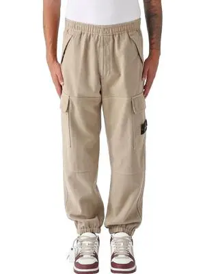 Stone Island Wool Blend Cargo Pants With Compass Logo Patch - Biscuit