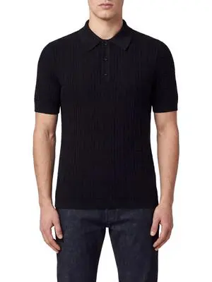 BALMAIN Knitted Viscose Blend Polo Shirt With All-over Labyrinth Pb Monogram