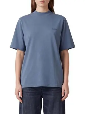 Attico Cotton Crewneck T-shirt With Dropped Shoulders And Tone-on-tone Logo Blue