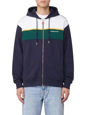 CASABLANCA Striped Organic Cotton Zip-up Hoodie With Embroidered Logo