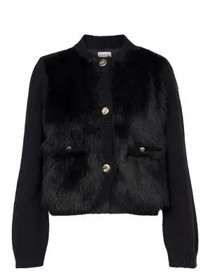 Moncler Down-paneled Alpaca And Wool-blend Cardigan - Black