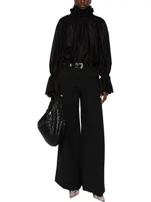 THE LATEST Wool Blend Flared Trousers - Black