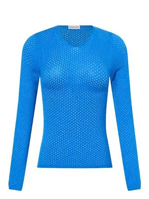 PEACHY DEN Thermal Cut-out Stretch-jersey Top - Lapis