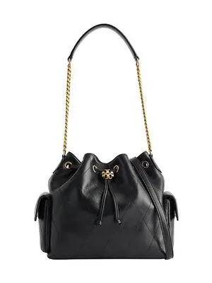 Tory Burch Charlie Leather Shoulder Bag - Black