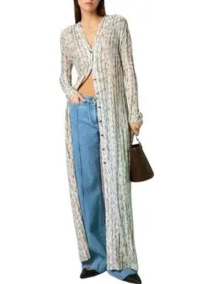 Missoni Cardigan In Ribbed Viscose Blend With Sequins - Neutrals