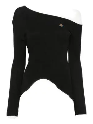 VIVIENNE WESTWOOD Orb-embroidered Asymmetric-neck Top - Black