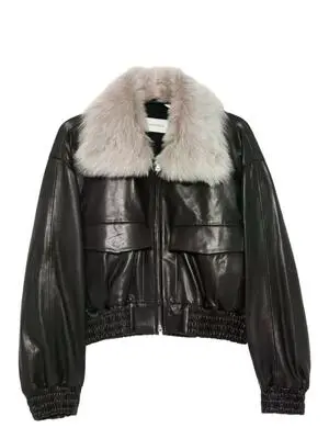 NOUR HAMMOUR Shearling-collar Leather Jacket