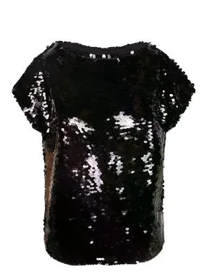 Alberta Ferretti Sequin-embellished Short-sleeve Blouse Black
