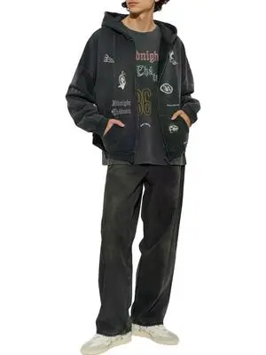 DUKE + DEXTER Graphic-print Zip-up Hoodie - Black