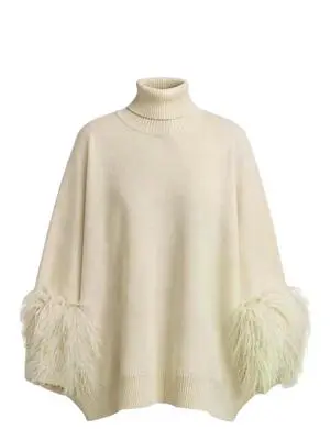 Alberta Ferretti Feather-trim Roll-neck Sweater - Neutrals