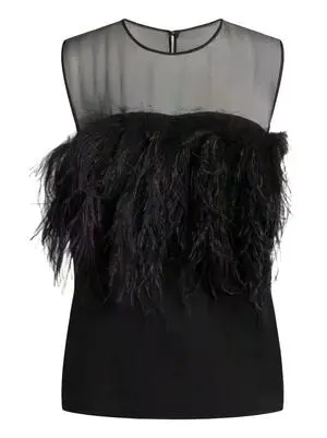 Alberta Ferretti Feather-trim Mesh-panel Top White