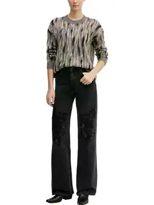 Sisley Abstract-pattern Brushed Sweater - Grey