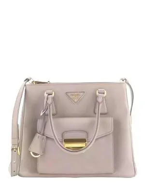 Prada Front Pocket Double Zip Lux Saffiano Leather Small Tote Bag - Grey