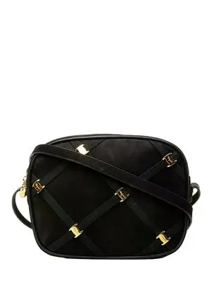 FERRAGAMO 2000-2026 Studded Suede Vara Crossbody Bag - Black