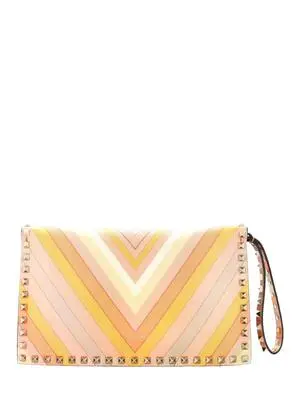 VALENTINO 1973 Rockstud Flap Striped Leather Clutch Bag