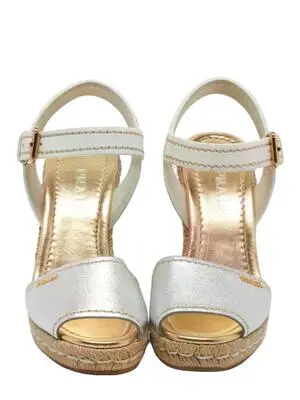 Prada Logo-plaque Wedge Espadrille Sandals - Silver