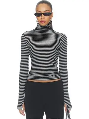 Enza Costa Cashmere Jersey New Classic Turtleneck In Mini Stripe In . Also - Multi