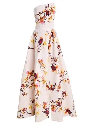Monique Lhuillier Asymmetric Strapless Ball Gown - Multi