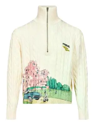 HOUSE OF ERRORS Graphic-print Cable-knit Sweater - Neutrals