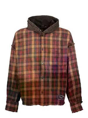 WIZZARD Check-pattern Hooded Shirt Jacket - Red