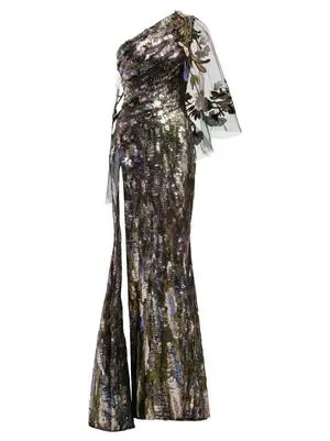Elie Saab Sequin-embellished One-shoulder Maxi Dress - Black