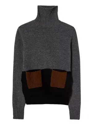 Plan C Colour-block Turtleneck Sweater - Grey