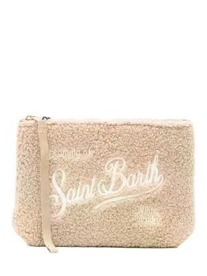 MC2 SAINT BARTH Aline Logo-embroidered Shearling-effect Clutch Bag - Neutrals