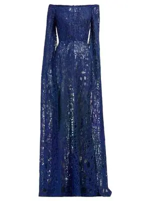 Elie Saab Sequin-embroidered Maxi Dress - Blue