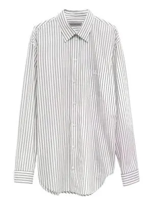 Balenciaga Striped Embroidered-logo Shirt - White