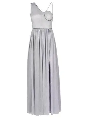 Vintage One-shoulder Pleated Maxi Dress - Silver