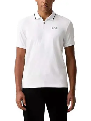 EA7 Logo-print Zip-neck Polo Shirt - White